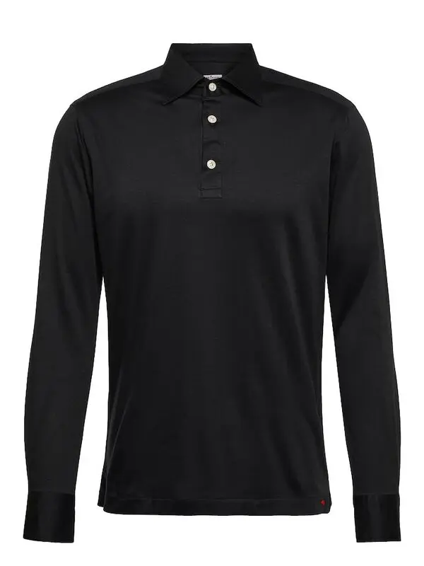 Kiton Cotton Poplin Polo Top - Black