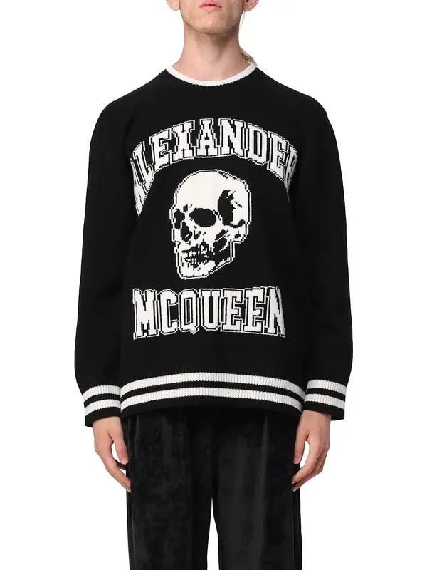 Alexander McQueen Sweater With Skull Inlay - Black