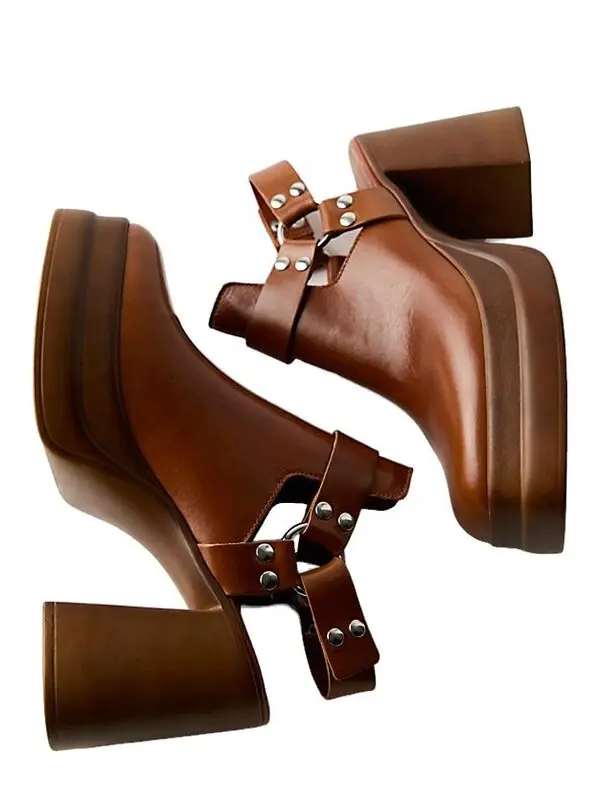 Free People Hybrid Harness Platform Boots - Chestnut Leather