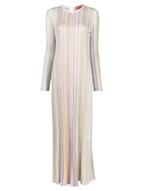 Missoni Sequin-embellished Striped Pleated Dress - Purple
