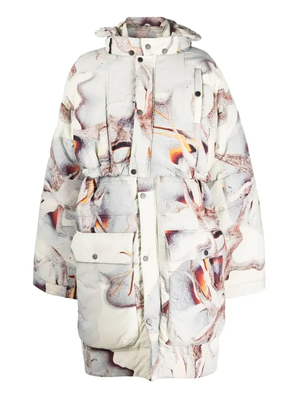 Henrik Vibskov Padded Graphic Print Parka Coat - Neutrals