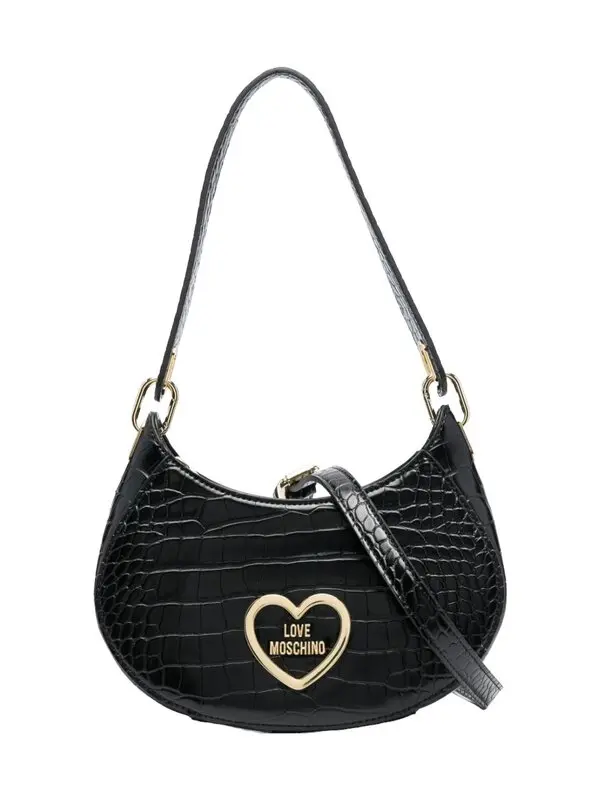 Moschino Logo-lettering Crocodile-effect Shoulder Bag - Black