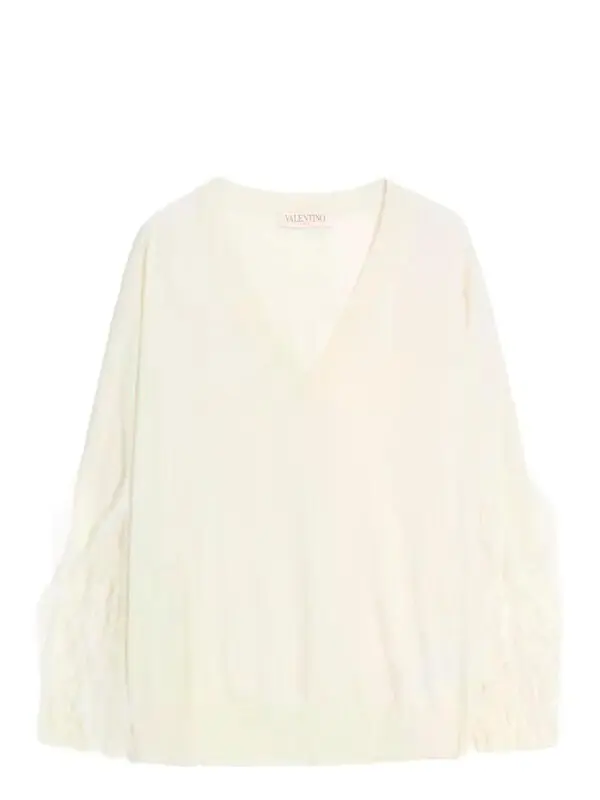 Valentino Garavani Feather-detail Wool Sweater - Neutrals