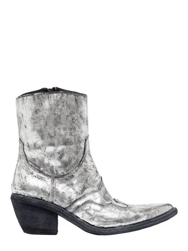 MADISON.MAISON Laminated Leather Ankle Boots - Silver