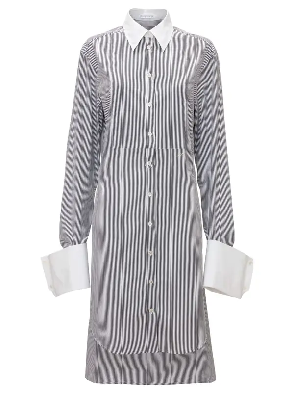 JW Anderson Striped Cotton Shirt Dress - White