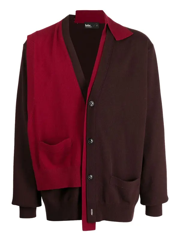 Kolor Asymmetric Wool Cardigan - Red
