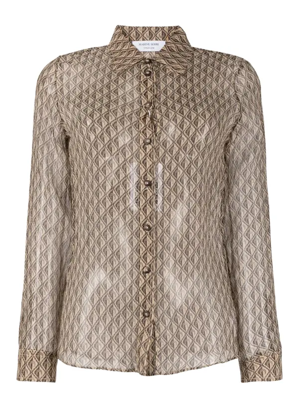 MARINE SERRE Moon Diamant Silk Shirt - Neutrals