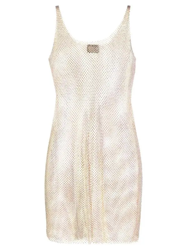SANTA BRANDS Crystal-embellished Chainmail Mini Dress - Neutrals