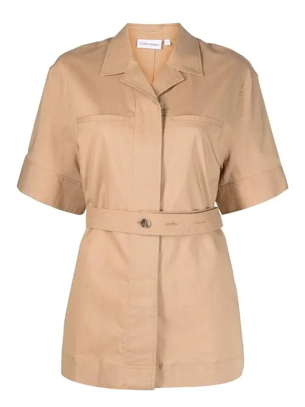 Calvin Klein Notched-collar Belted Shirt - Brown