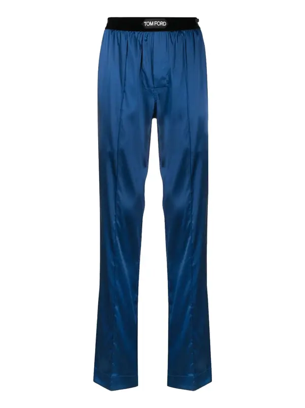 TOM FORD Logo-waistband Silk Trousers - Blue