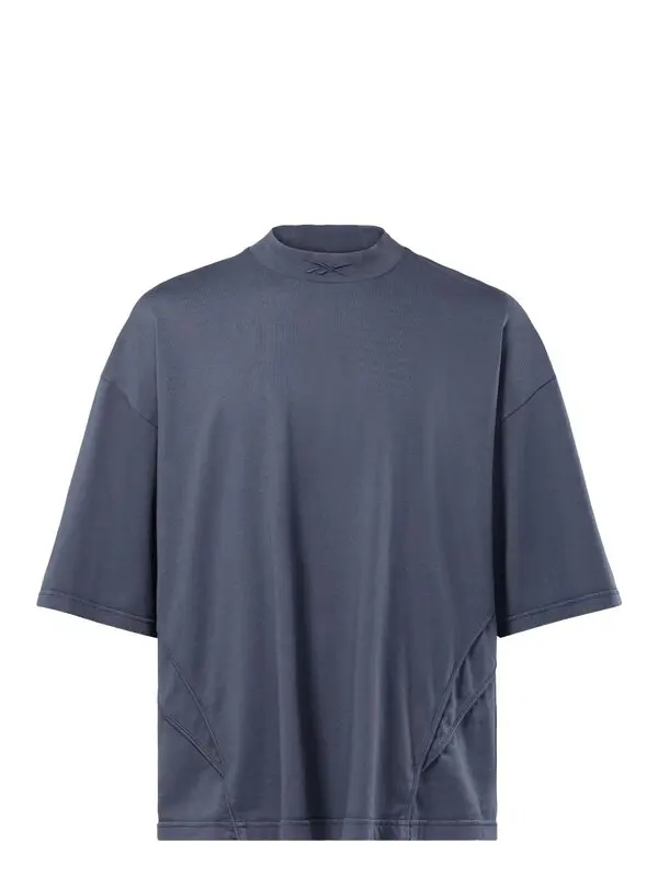 REEBOK Piped-trim Cotton T-shirt - Blue