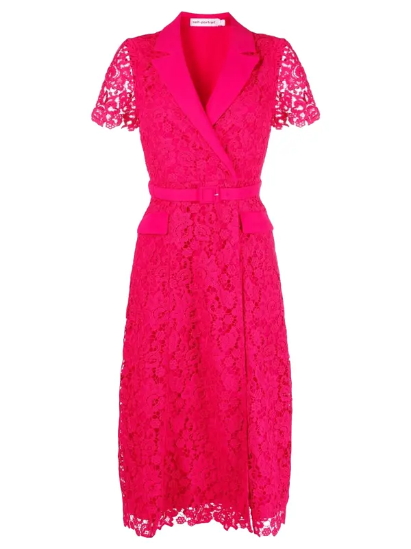 SELF-PORTRAIT Belted Lace Midi Dress - Pink