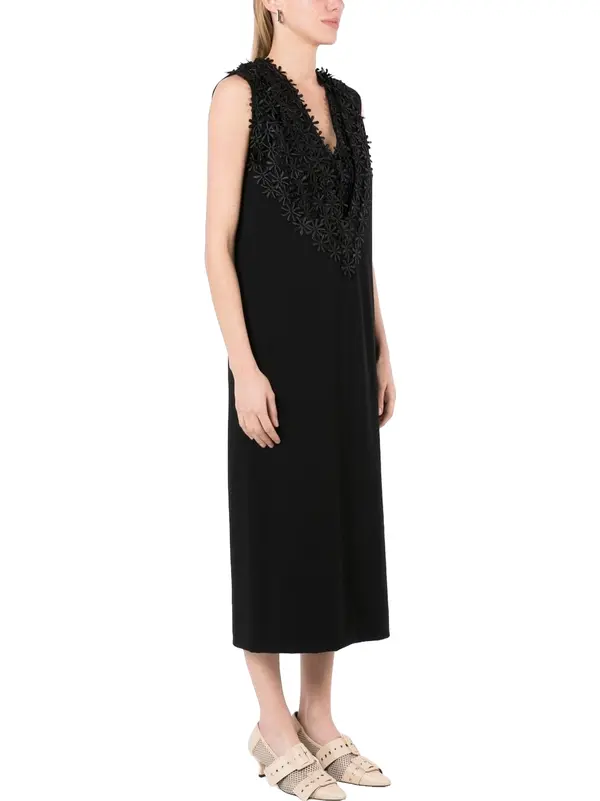 GLORIA COELHO Floral-appliqué Midi Dress - Black