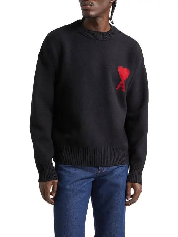 Ami De Coeur Monogram Crewneck Sweater - 009 Noir/rouge