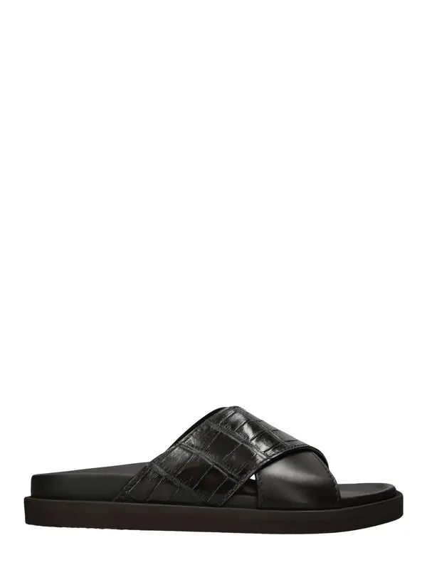 Zegna Crocodile Leather Panarea Slides - Brown