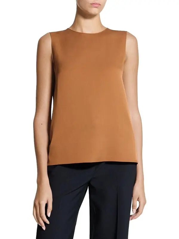 Theory Sleeveless Silk Blouse - Bright Cognac
