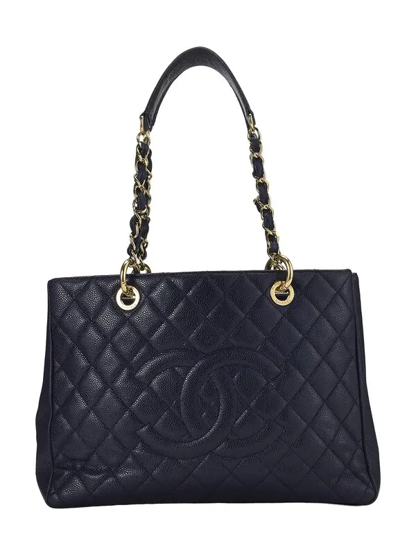 Chanel Quilted Caviar Grand Shopping Tote - Navy