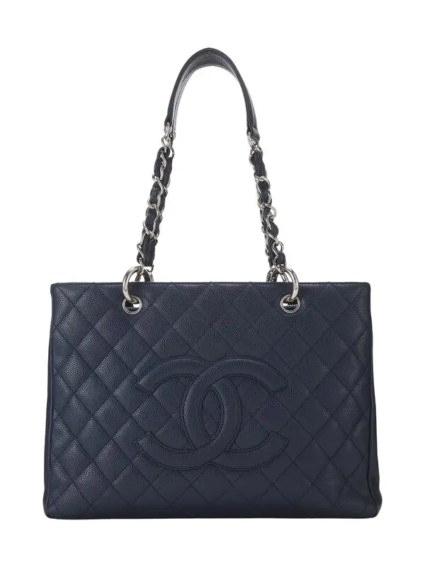Chanel Quilted Caviar Grand Shopping Tote - Navy
