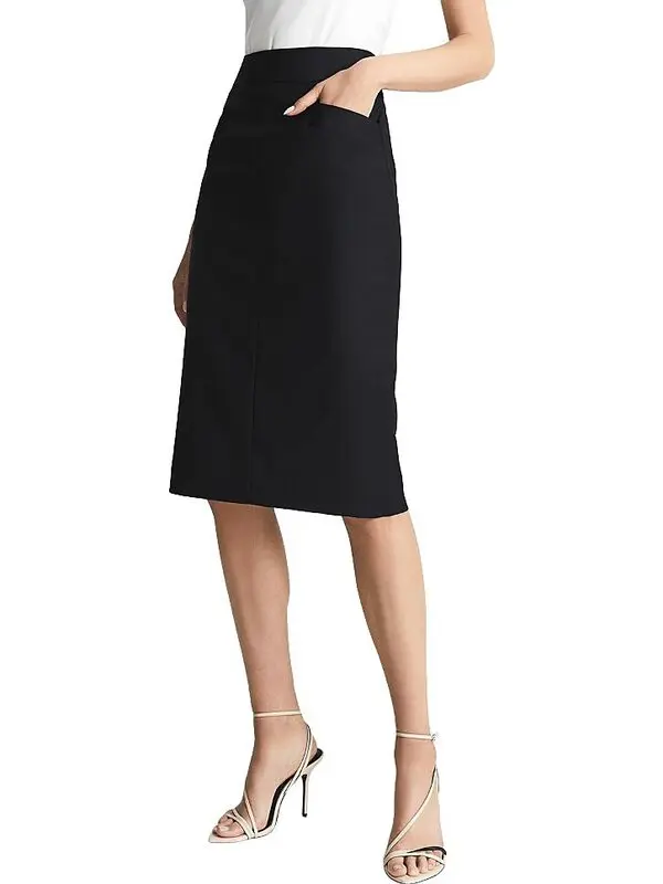 REISS Petite Haisley Pencil Skirt - Navy