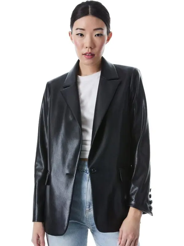 Alice + Olivia Denny Vegan Leather Blazer - Black