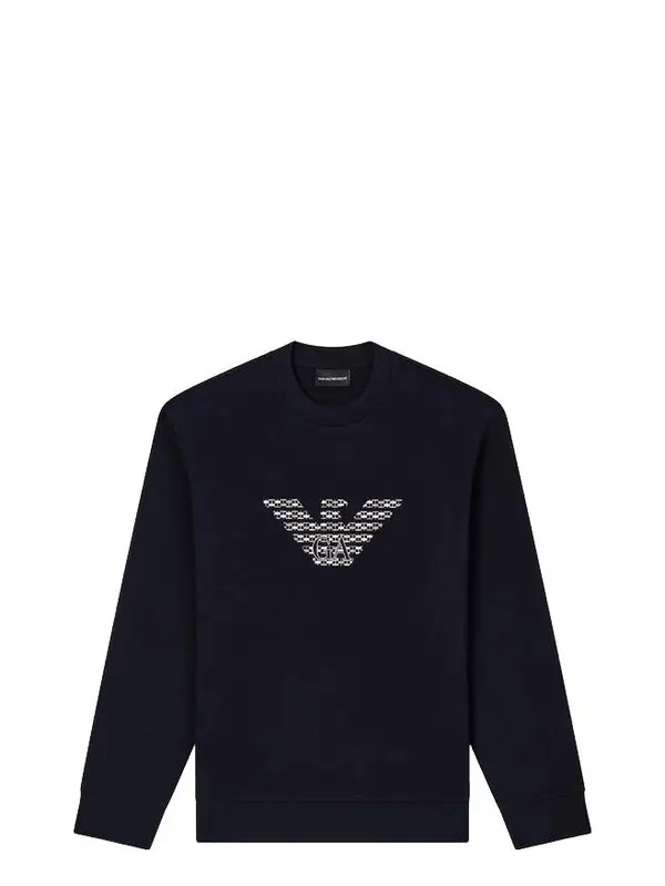 Emporio Armani Double-jersey Sweatshirt With Embroidered Logo - Navy