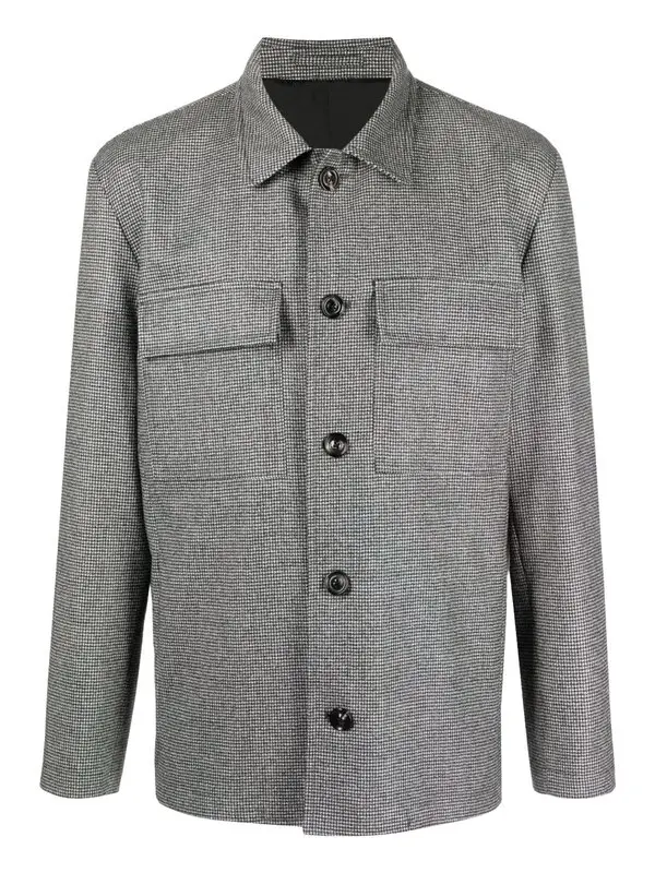 LARDINI Houndstooth Wool-cashmere Shirt Jacket - Grey