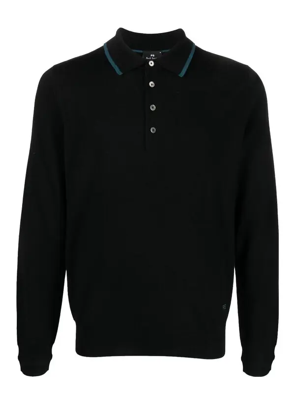 Paul Smith Logo-embroidered Merino Polo Shirt - Black