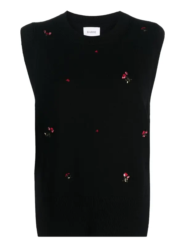 BARRIE Floral-embroidered Cashmere Top - Black
