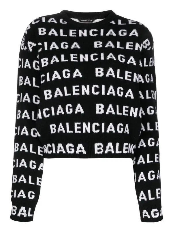 Balenciaga Intarsia-logo Crew-neck Jumper - Black