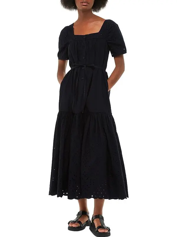 Whistles Broderie Cotton Trapeze Dress - Black