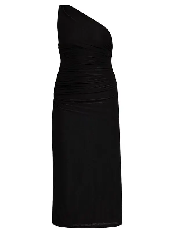 JASON WU Ruched One-shoulder Sheath Midi Dress - Black