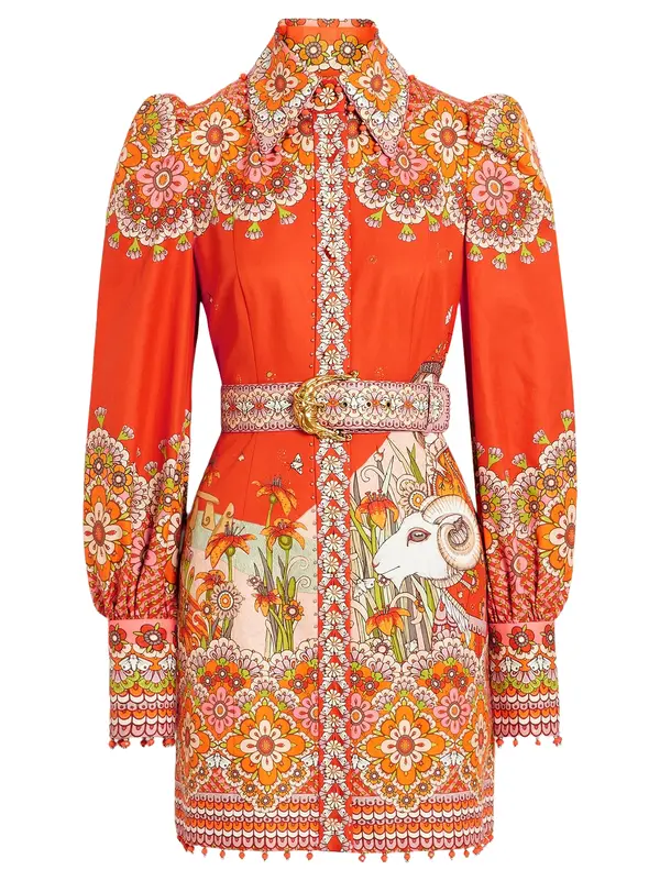 Zimmermann Embellished Belted Mini Dress - Bright Orange
