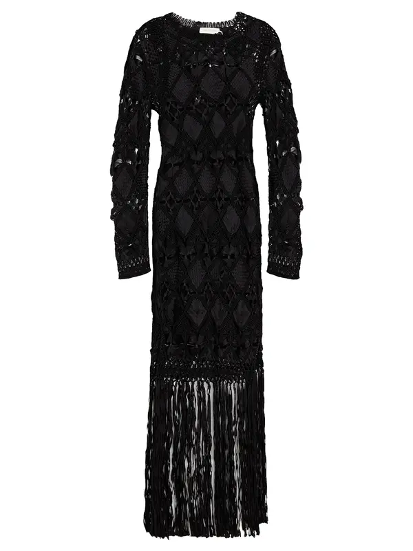 Zimmermann Macramé Fringe Midi Dress - Black