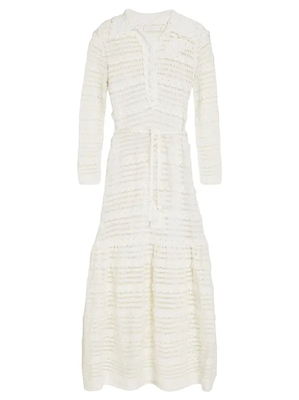 Zimmermann Belted Crocheted Cotton Midi Dress - Ivory