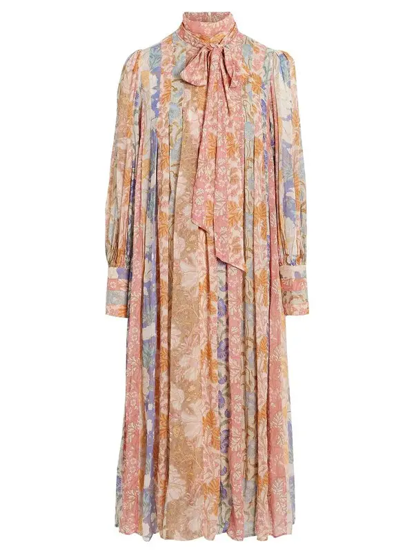 Zimmermann Printed Chiffon Midi Dress With Pussy-bow - Antique Rose