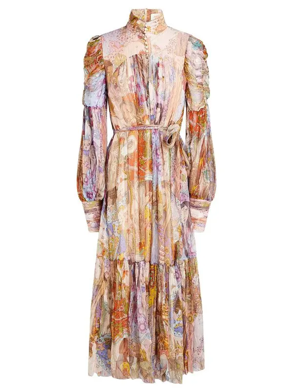 Zimmermann Gathered Printed Silk-crepon Gown - Blush