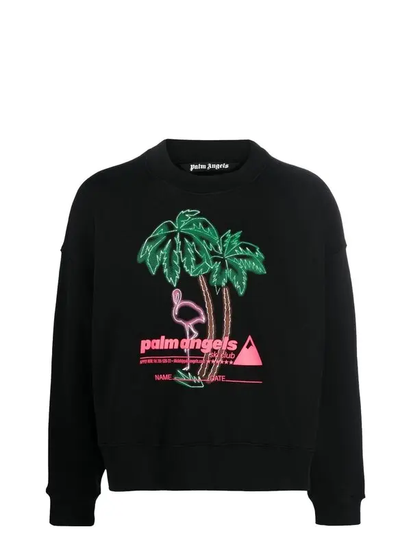 Palm Angels Ski Club Logo Print Sweatshirt - Black