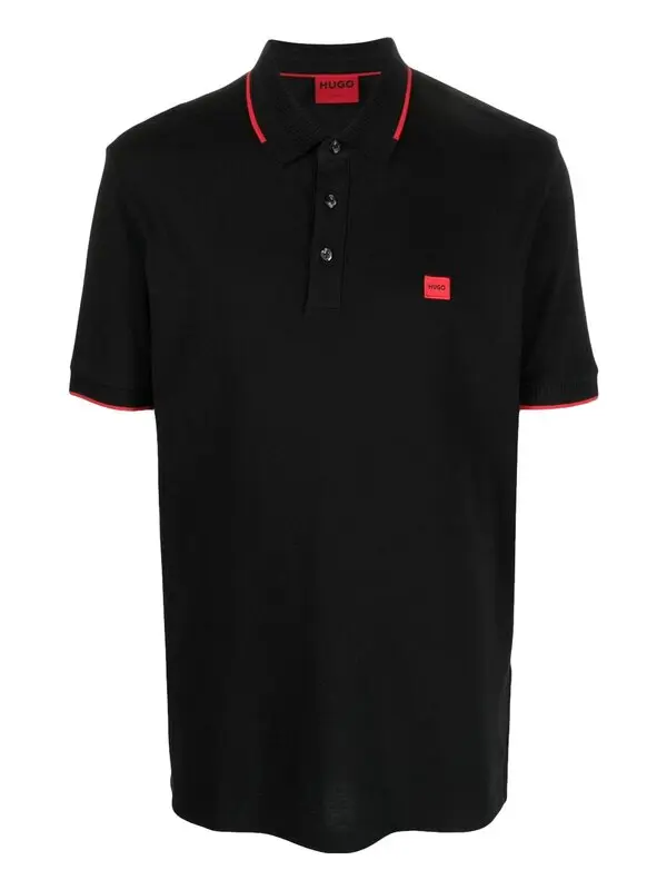 Hugo Logo-patch Cotton Polo Shirt - Black