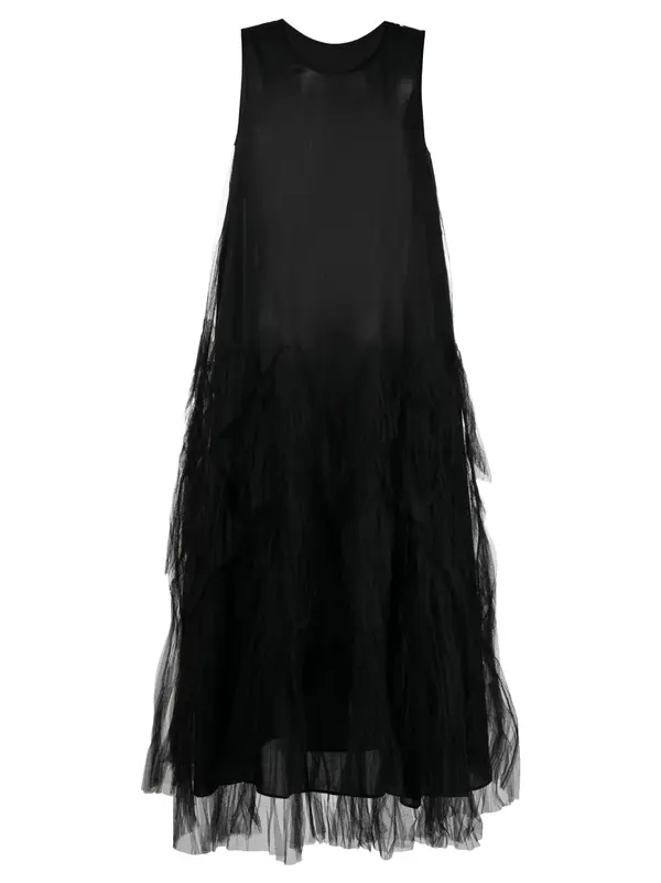 JNBY Tulle-overlay Midi Dress - Black