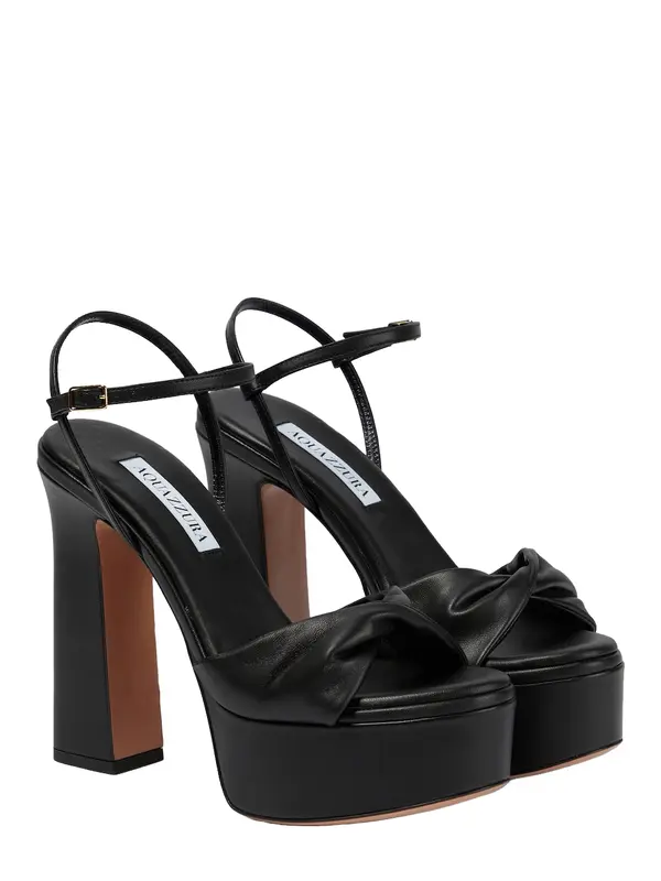 AQUAZZURA Twist Plateau 120 Leather Platform Sandals - Black