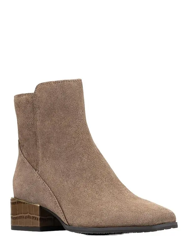 DONALD PLINER Croc Embossed Trim Block Heel Booties - Bark