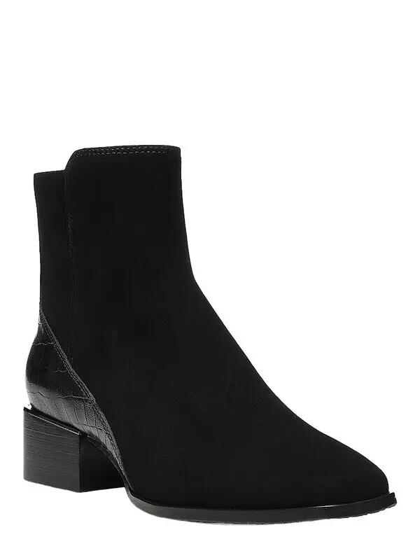 DONALD PLINER Croc Embossed Trim Block Heel Booties - Black