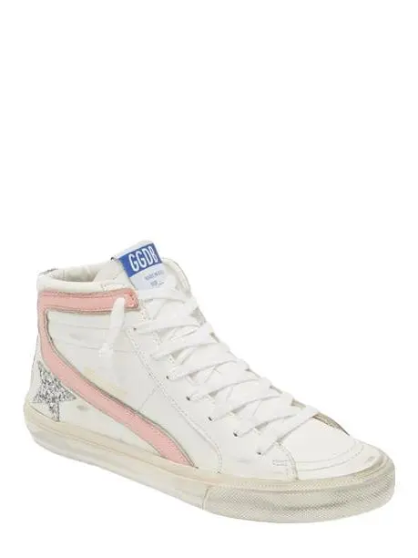 Golden Goose Slide High-top Sneakers - White/silver/pink