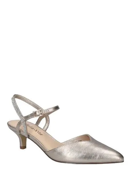 BELLA VITA Katriana Kitten Heel Slingback Pumps - Champagne Leather