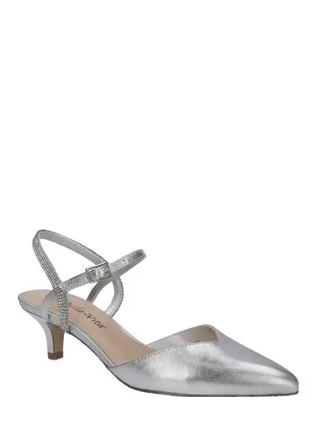 BELLA VITA Katriana Kitten Heel Slingback Pumps - Silver Leather