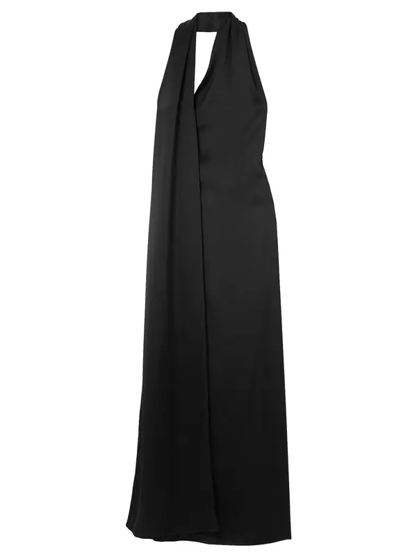 Loewe Scarf Asymmetric Satin Halterneck Gown - Black