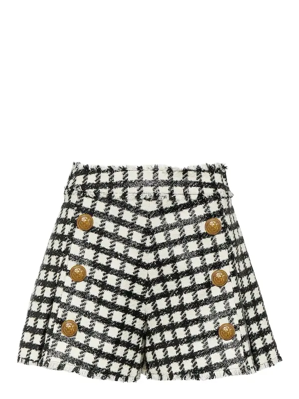 Balmain High-rise Checked Wool-blend Shorts - Multicoloured