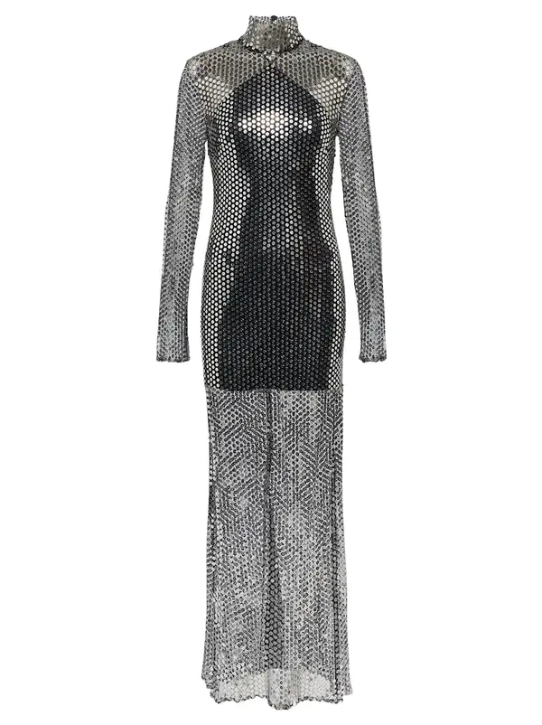 TALLER MARMO Tina Semi-sheer Sequined Maxi Dress - Silver