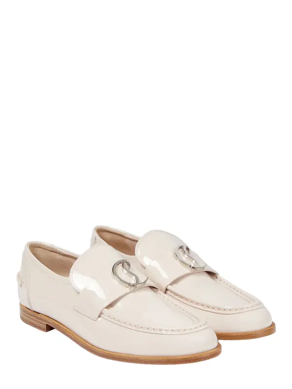 CHRISTIAN LOUBOUTIN Cl Moc Patent Leather Loafers - Beige