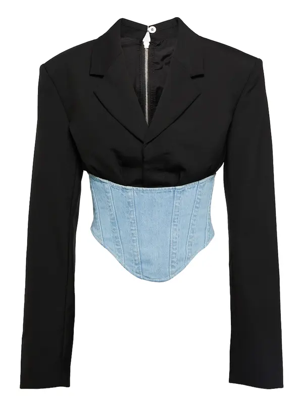 DION LEE Wool And Denim Bustier Blazer - Blue